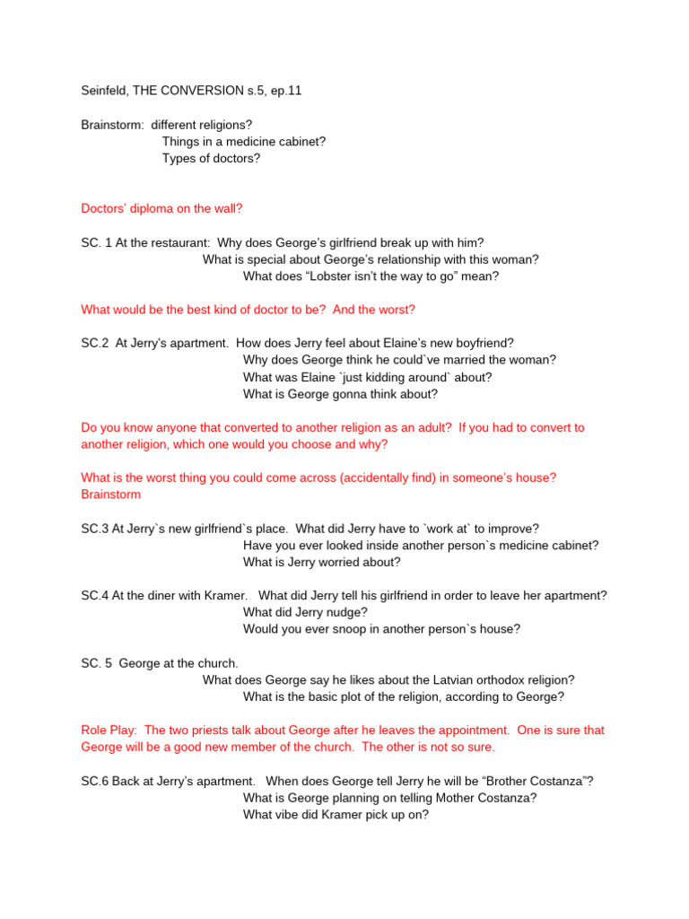 Seinfeld S5E11: George's Conversion | PDF | Seinfeld