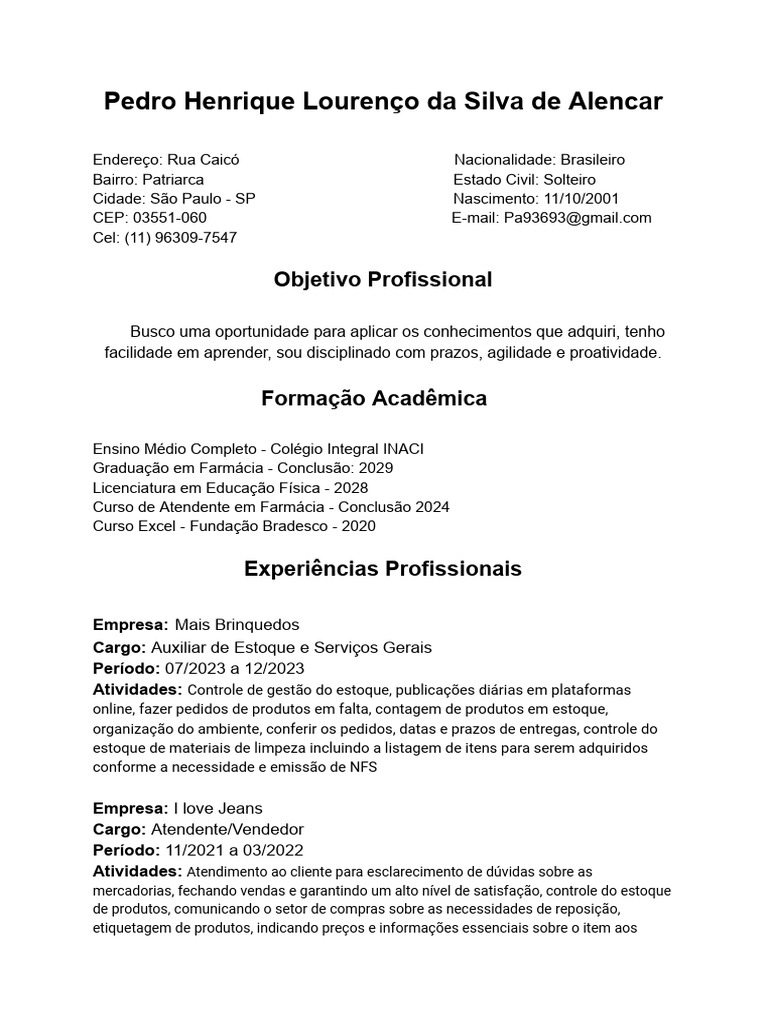 Currículo Pedro Henrique | PDF