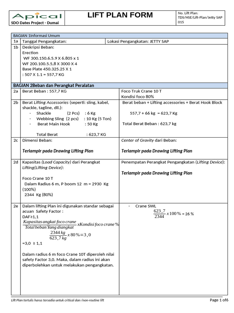 LIFT PLAN FOCO FORM JETTY SAP 1.1 | PDF