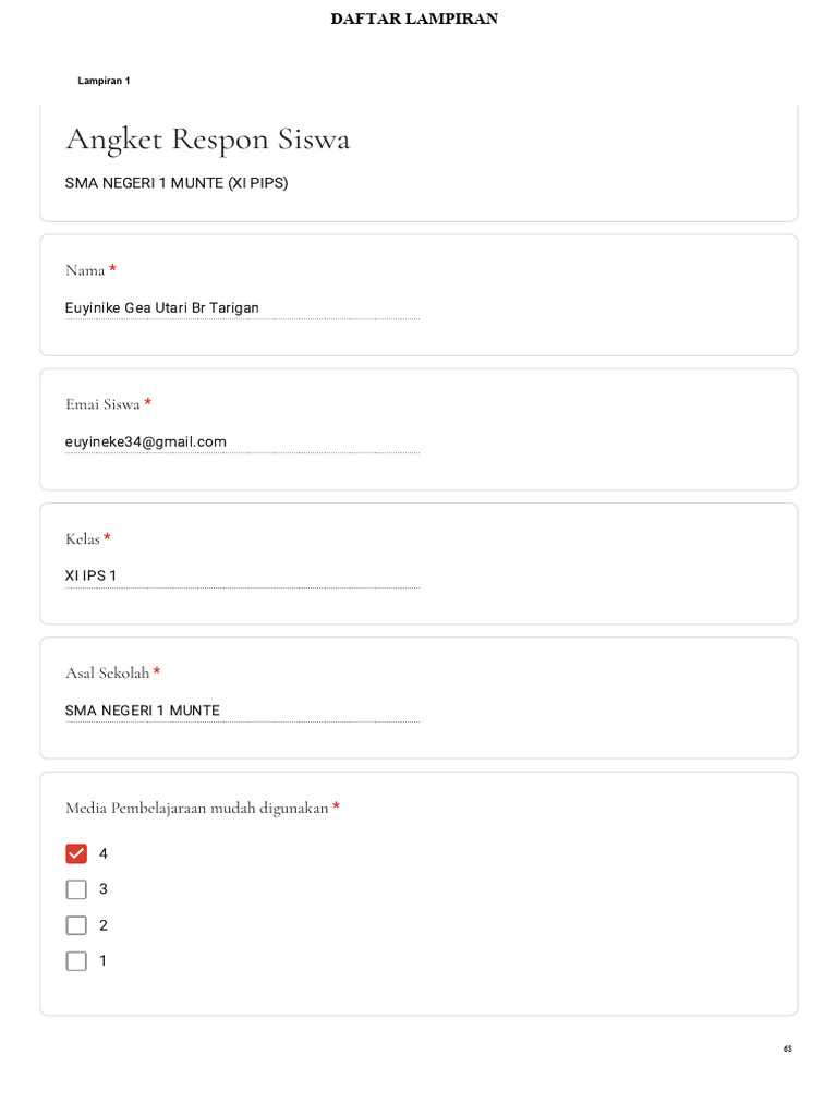 Angket Respon Siswa 3 | PDF