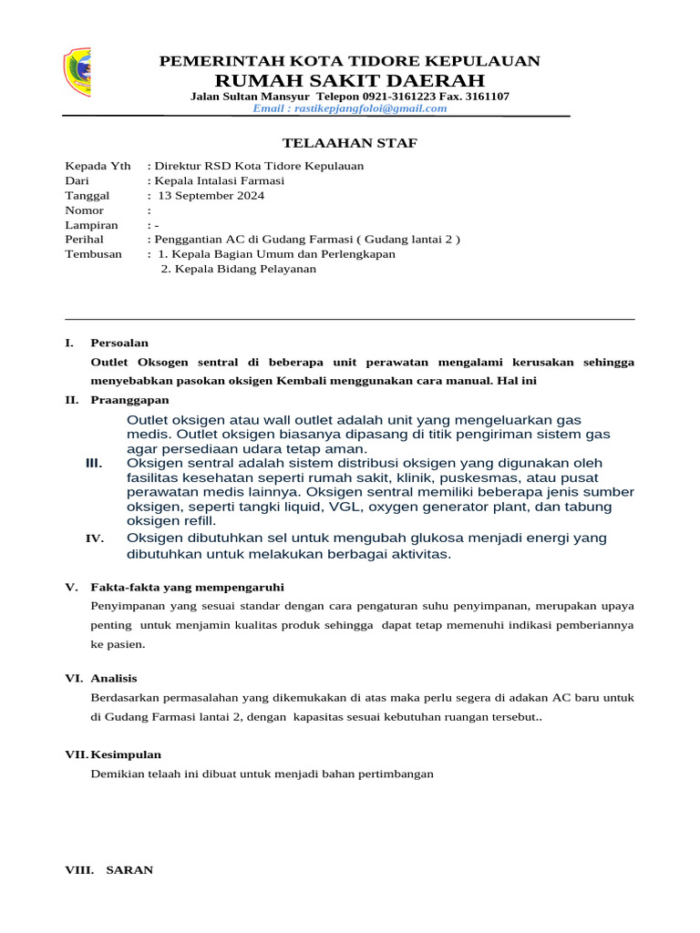 Telaahan Penggantian AC Gudang Farmasi | PDF
