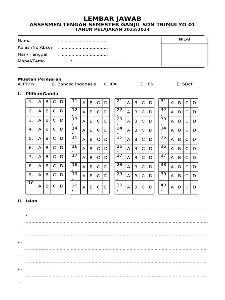 Lembar Jawab 40 Abcd | PDF