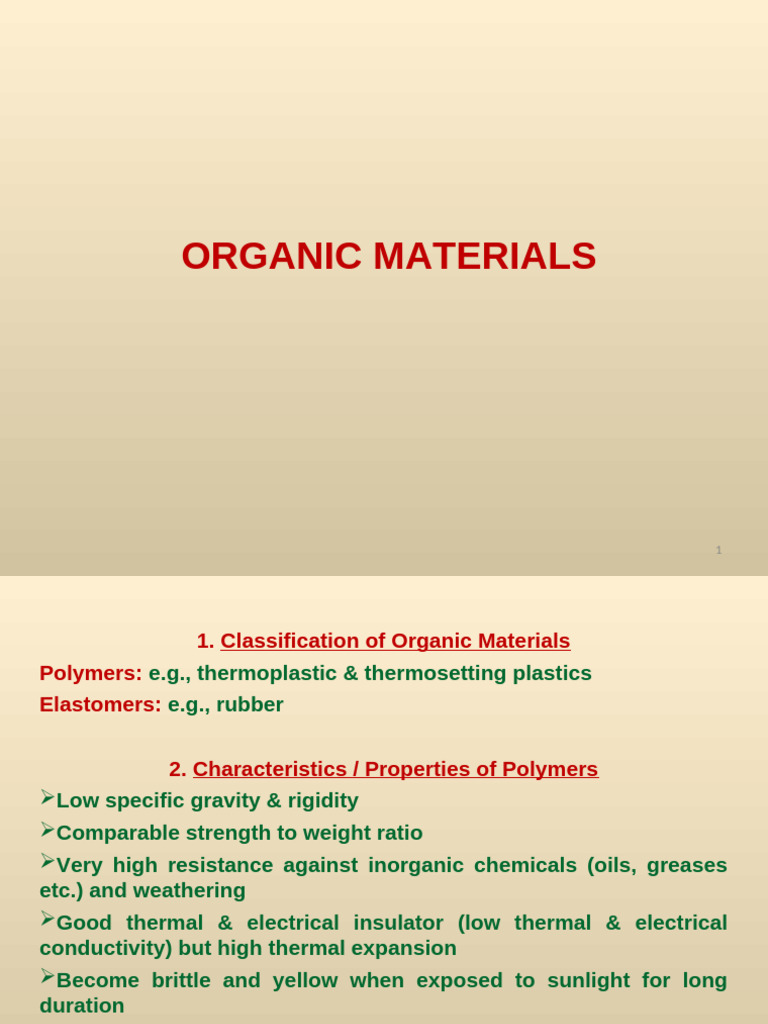 Overview of Organic Materials and Polymers | PDF | Polymers ...