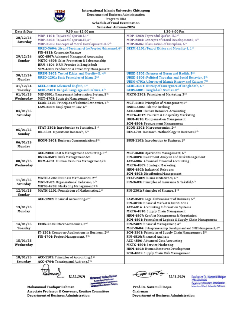 BBA Final Exam Schedule Autumn 2024 | PDF | Business | Accounting
