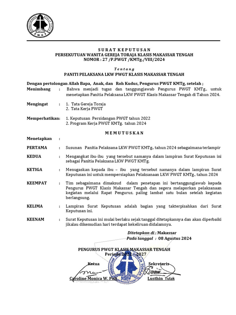Surat Keputusan PWGT 2024 | PDF