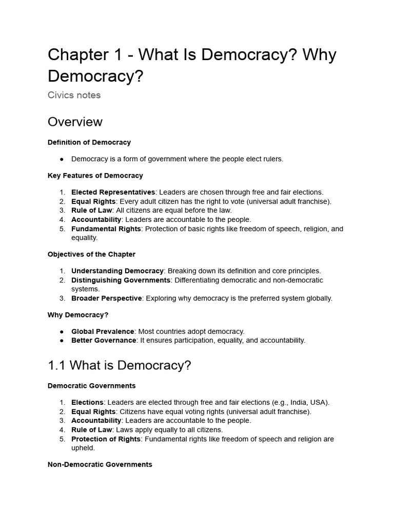 Chapter 1 - What Is Democracy? Why Democracy? | PDF | Democracy ...