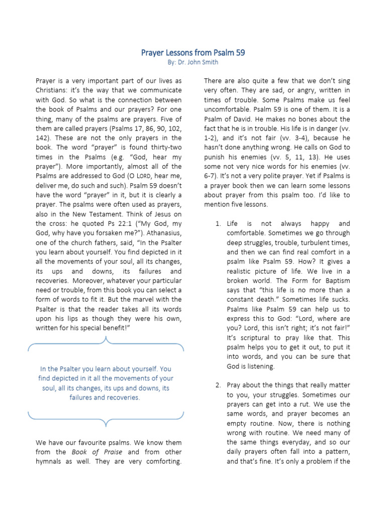 10192015-Psalm 59 Prayer Lessons-JS | PDF | Psalms | Prayer