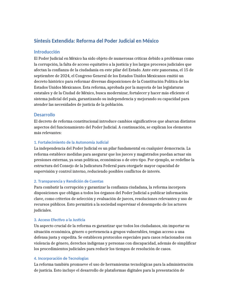 Síntesis Extendida Reforma Poder Judicial | PDF | México | Judicaturas