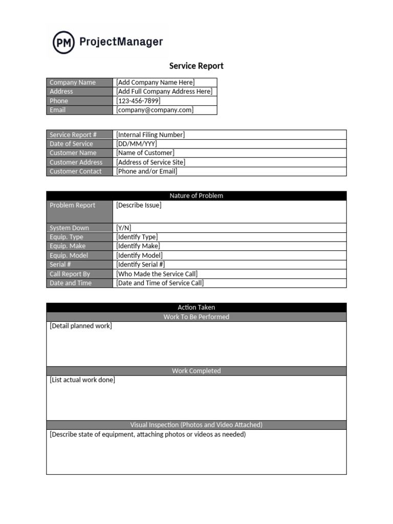Service Report Template Word ProjectManager WLNK-FD | PDF