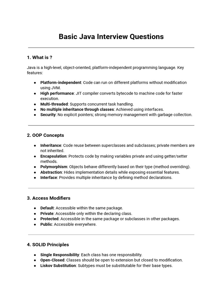 Java Interview Questions Pdf Inheritance Object Oriented Programming Class Computer
