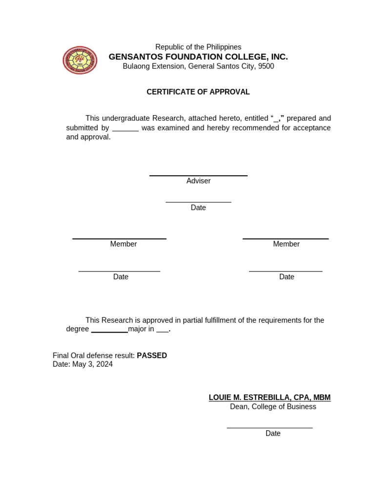 Research Form 6A (Business Approval Sheet) | PDF