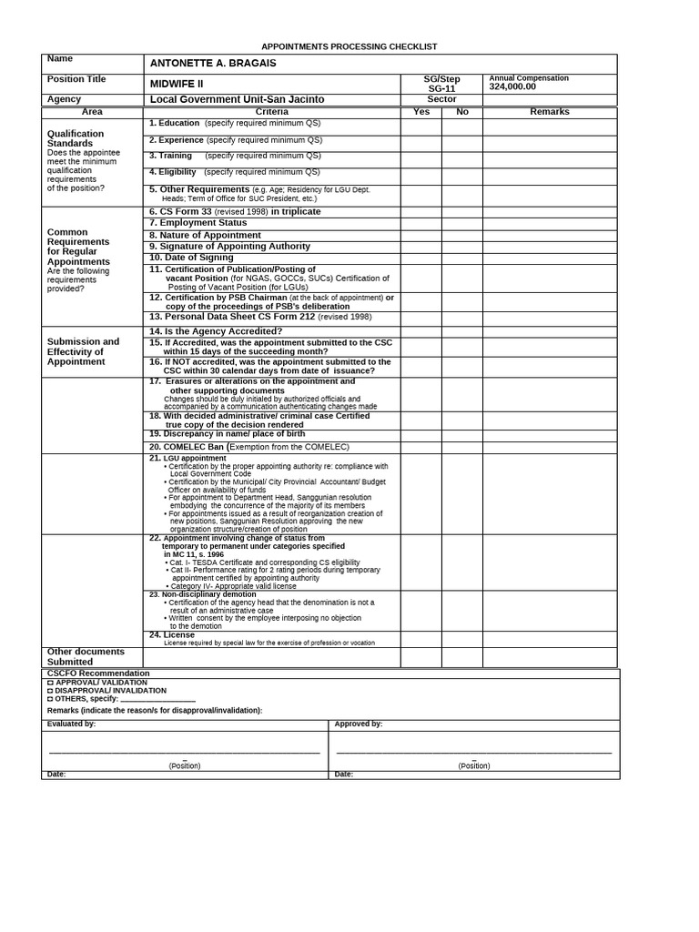 Appointments Processing Checklist | PDF