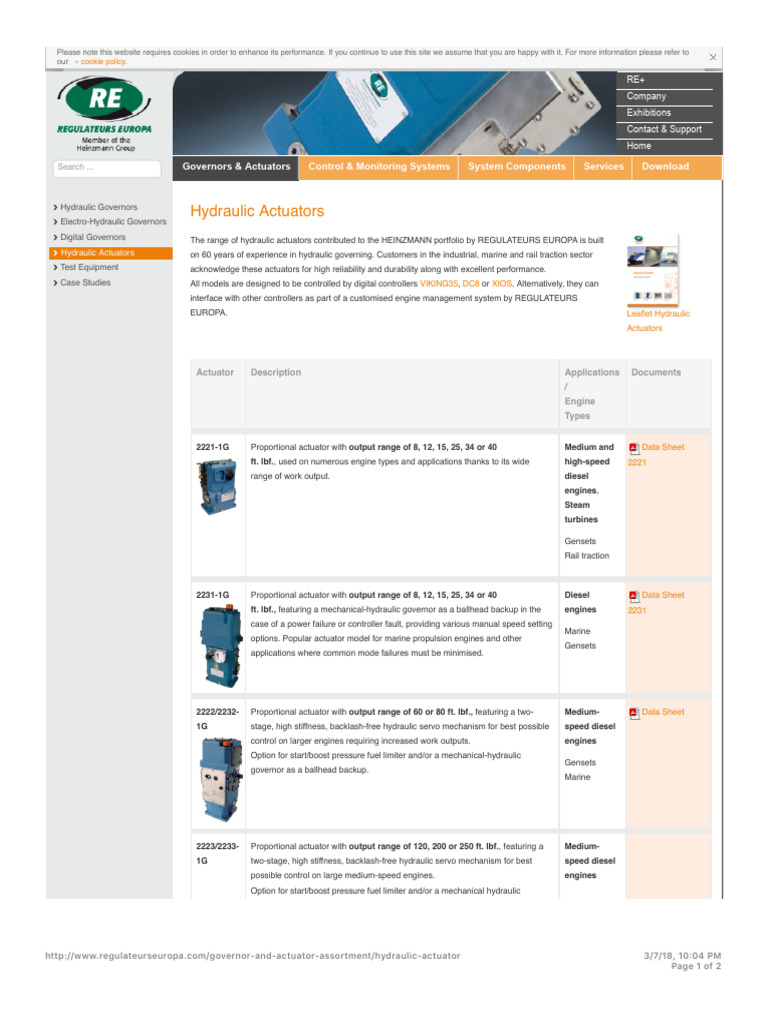 Hydraulic Actuators - Regulateurs Europa | PDF | Engines | Diesel Engine