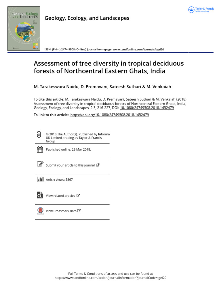 Assessment of Tree Diversity in Tropical Deciduous Forests of ...