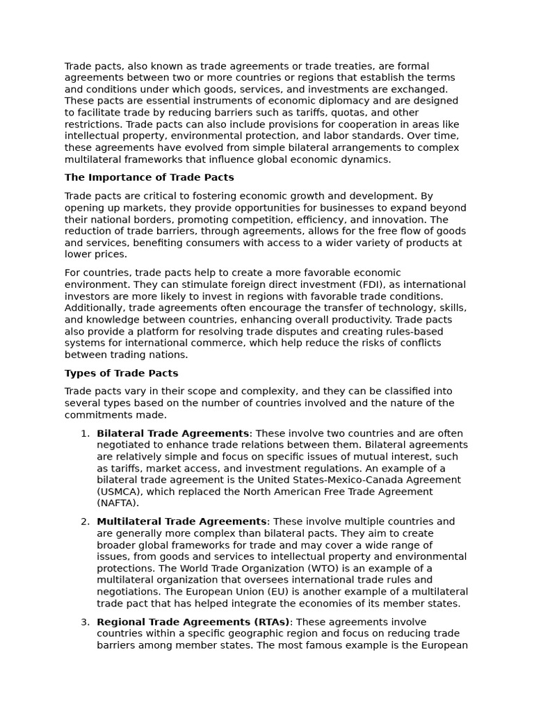 Trade Pacts Catalysts For Global Economic Cooperation | PDF | Trade ...