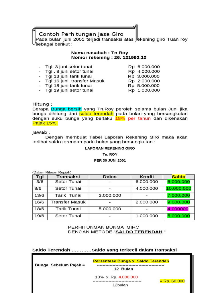 Contoh Perhitungan Jasa Giro | PDF