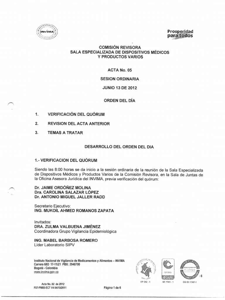 ACTA 5_SALA_JUNIO 2012 | PDF