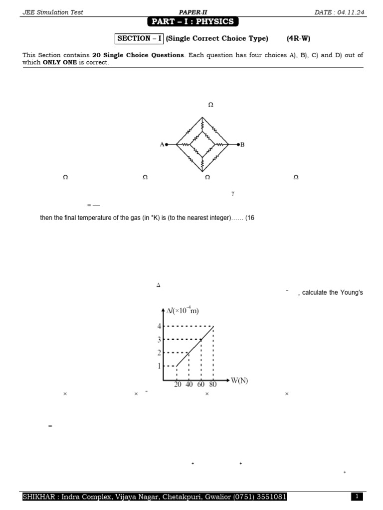 PCM Test Paper (With Answers) 04.11.24 | PDF | Capacitor | Electric Field