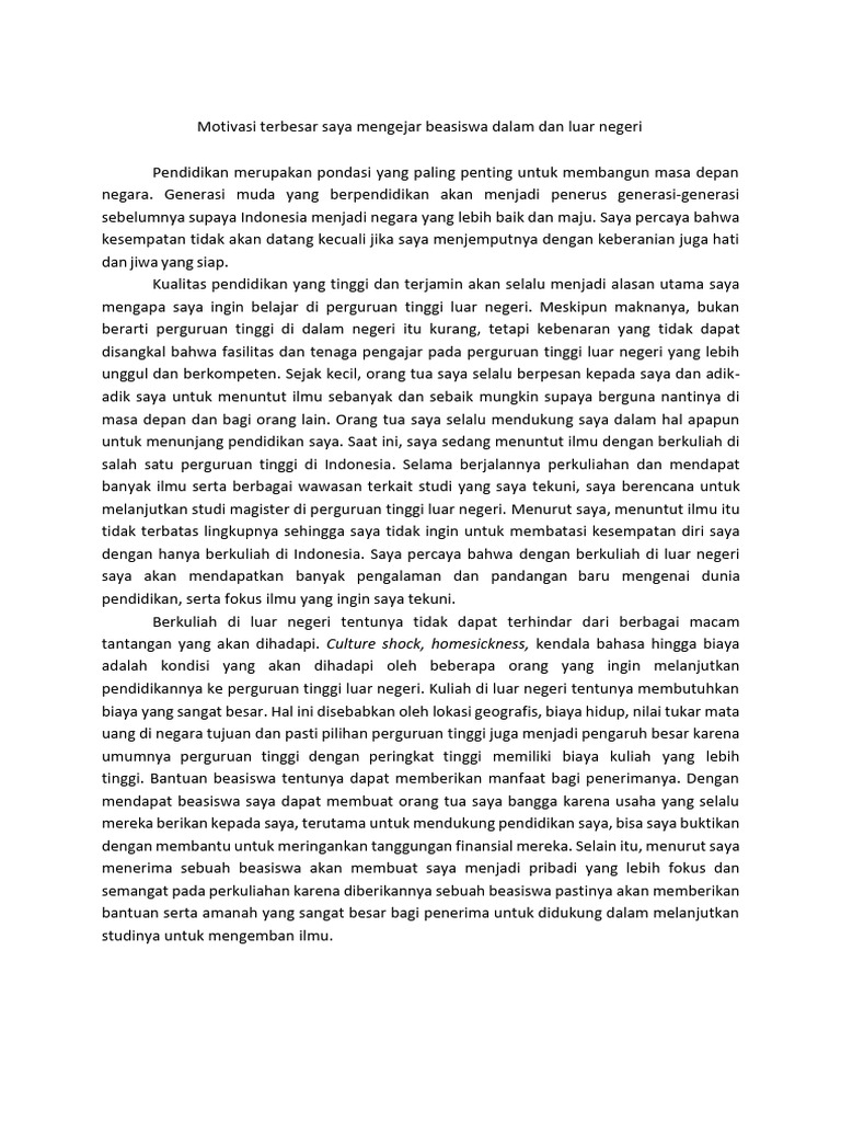 contoh esai beasiswa | PDF