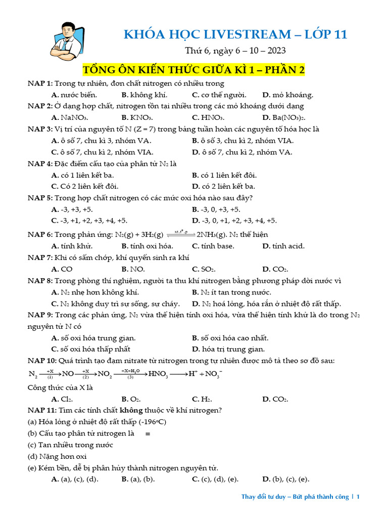Lớp 11 - Thứ 6 (Ngày 6-10) - Tổng ôn GK1 - Phần 2.FILE CÁCH DÒNG | PDF