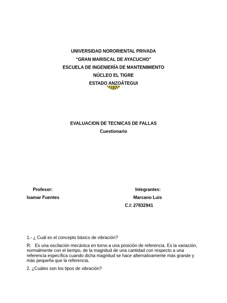 Cuestionario Marcano Luis 22 | PDF | Oscilación | Olas