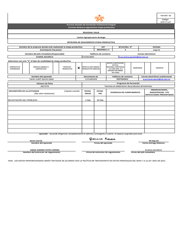 BITÁCORA SENA (Septiembre) | PDF