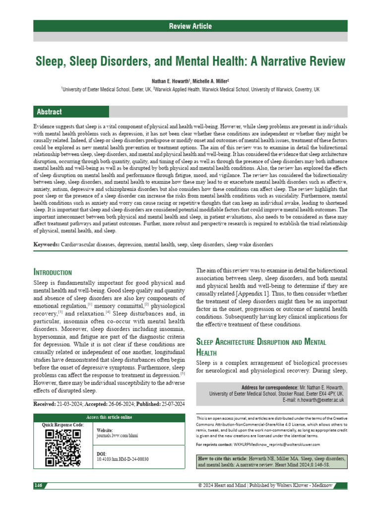 Sleep Sleep Disorders and Mental Health A.3 | PDF | Sleep | Sleep Disorder