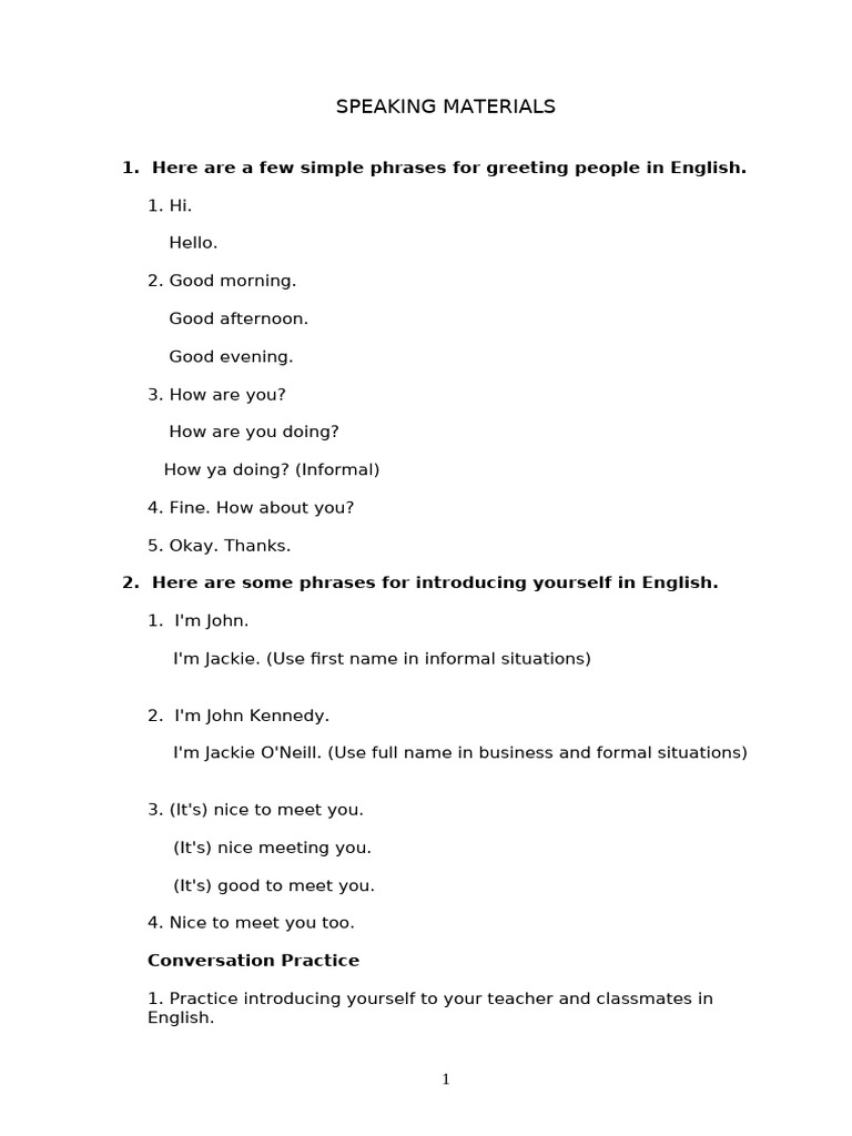 Speaking Material | PDF | Grammatical Tense