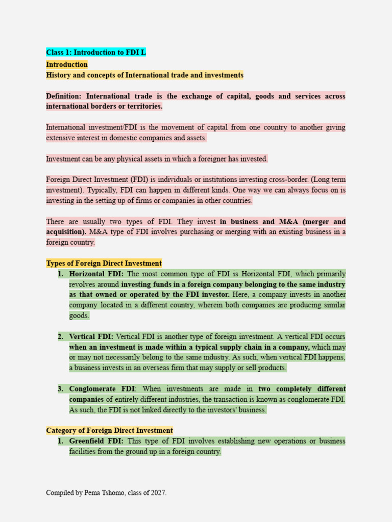 FDI Law Notes | PDF | Alternative Dispute Resolution | Foreign Direct ...