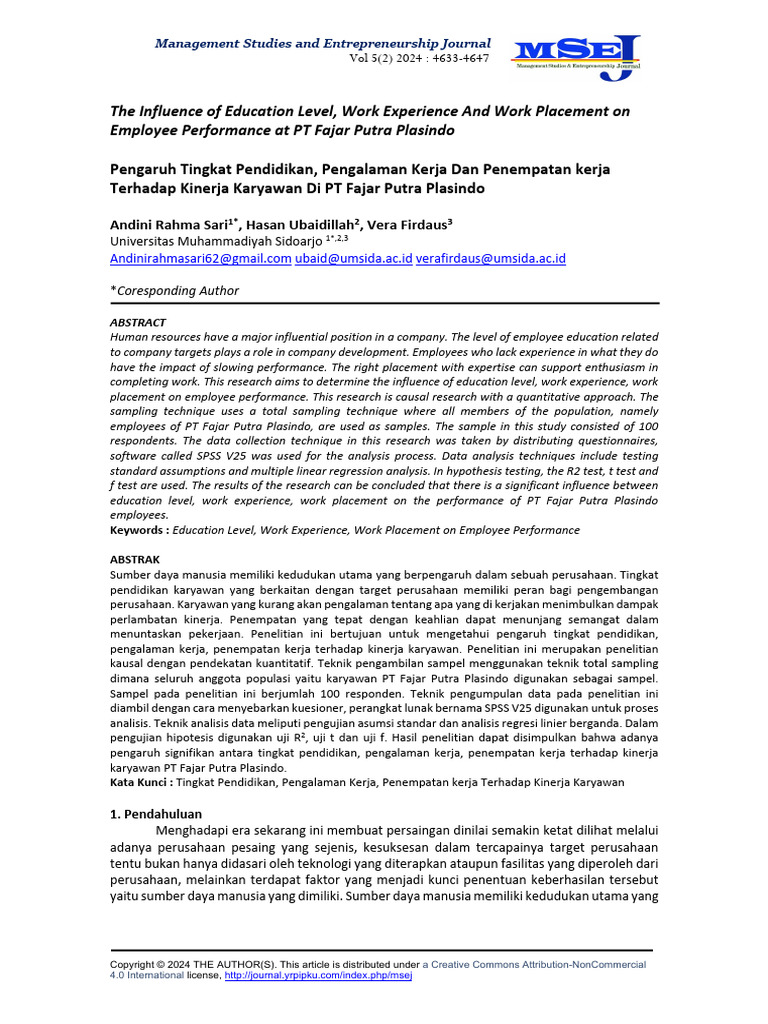 Pendidikan Pengalaman Penempatan - Kinerja Fajar Putra Plasindo | PDF