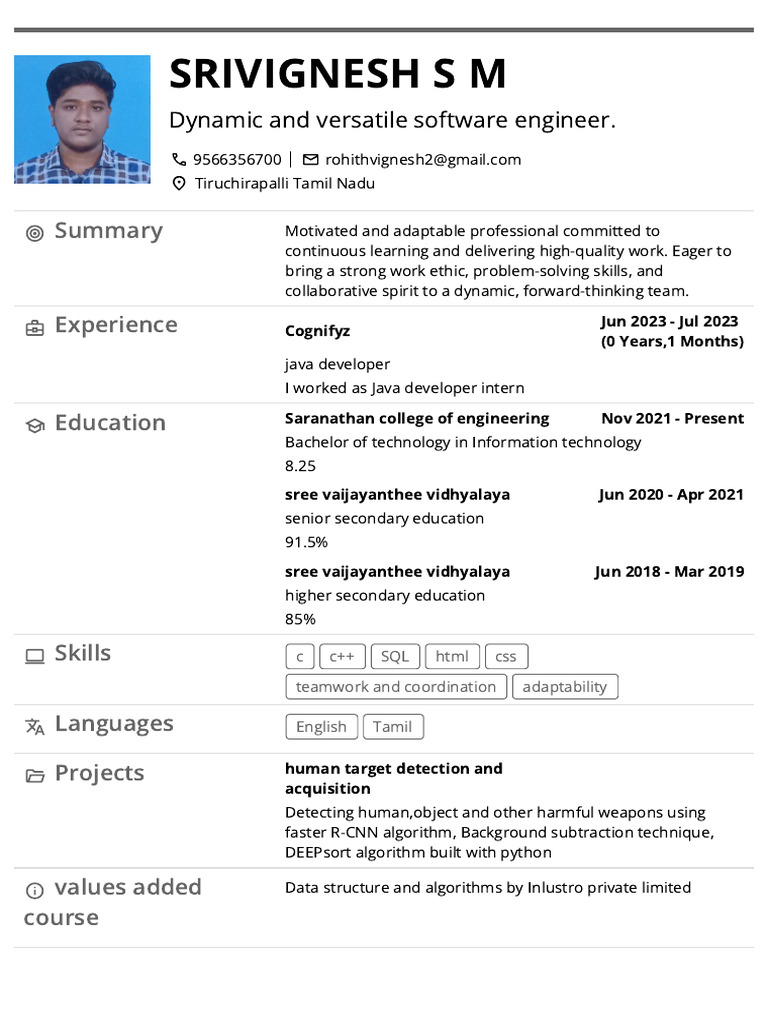 Srivignesh S M: Dynamic and Versatile Software Engineer | PDF