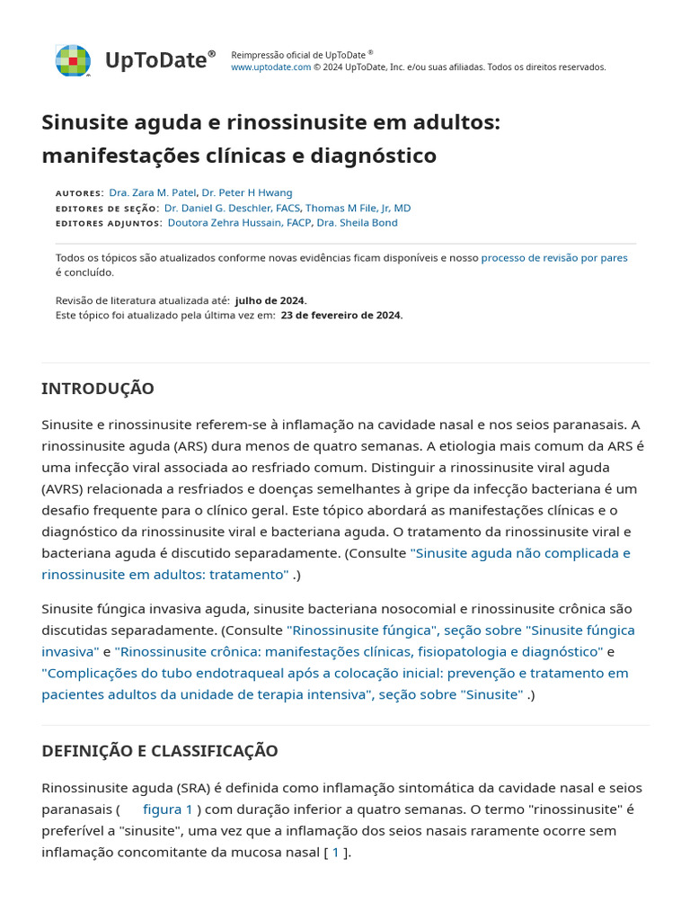 Acute Sinusitis and Rhinosinusitis in Adults - Clinical Manifestations ...