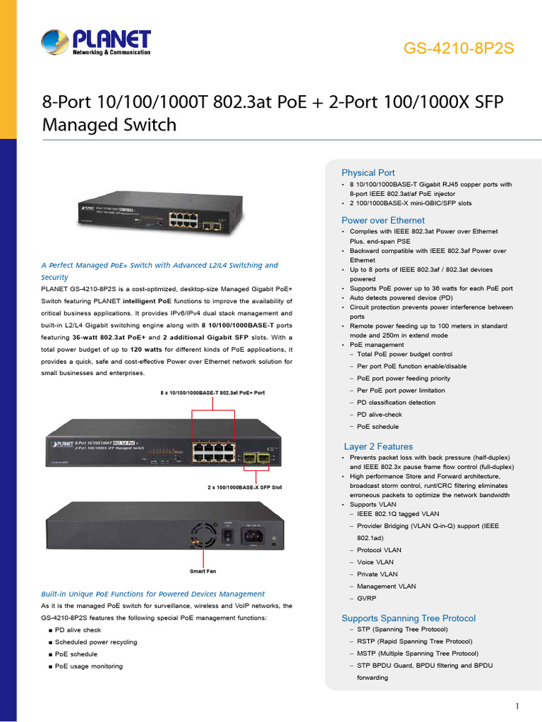 C-GS-4210-8P2S_s | PDF | Computer Network | Port (Computer Networking)