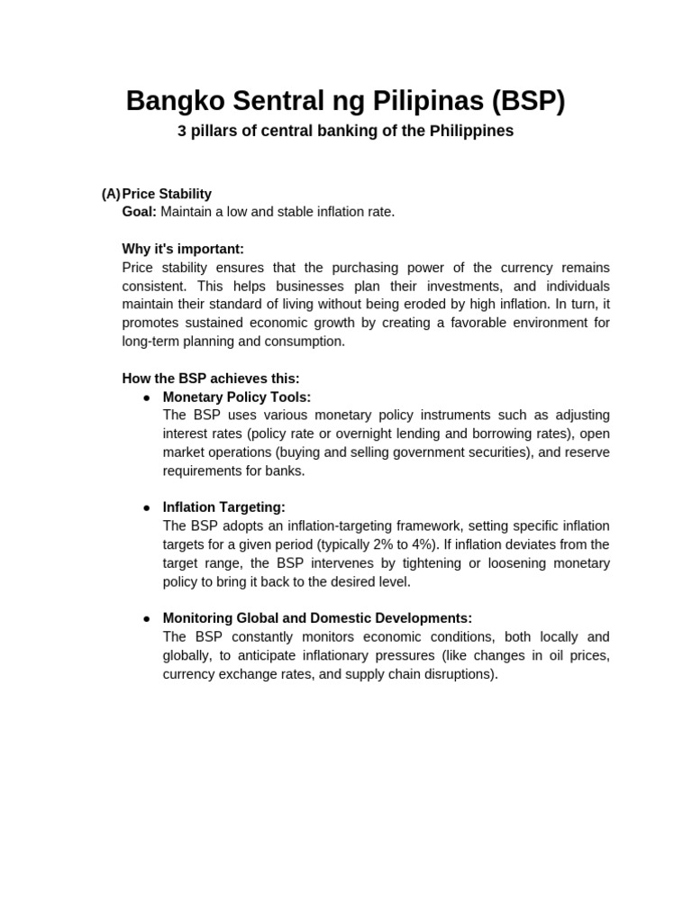 Bangko Sentral NG Pilipinas (BSP) 3 Pillars of Central Banking | PDF ...