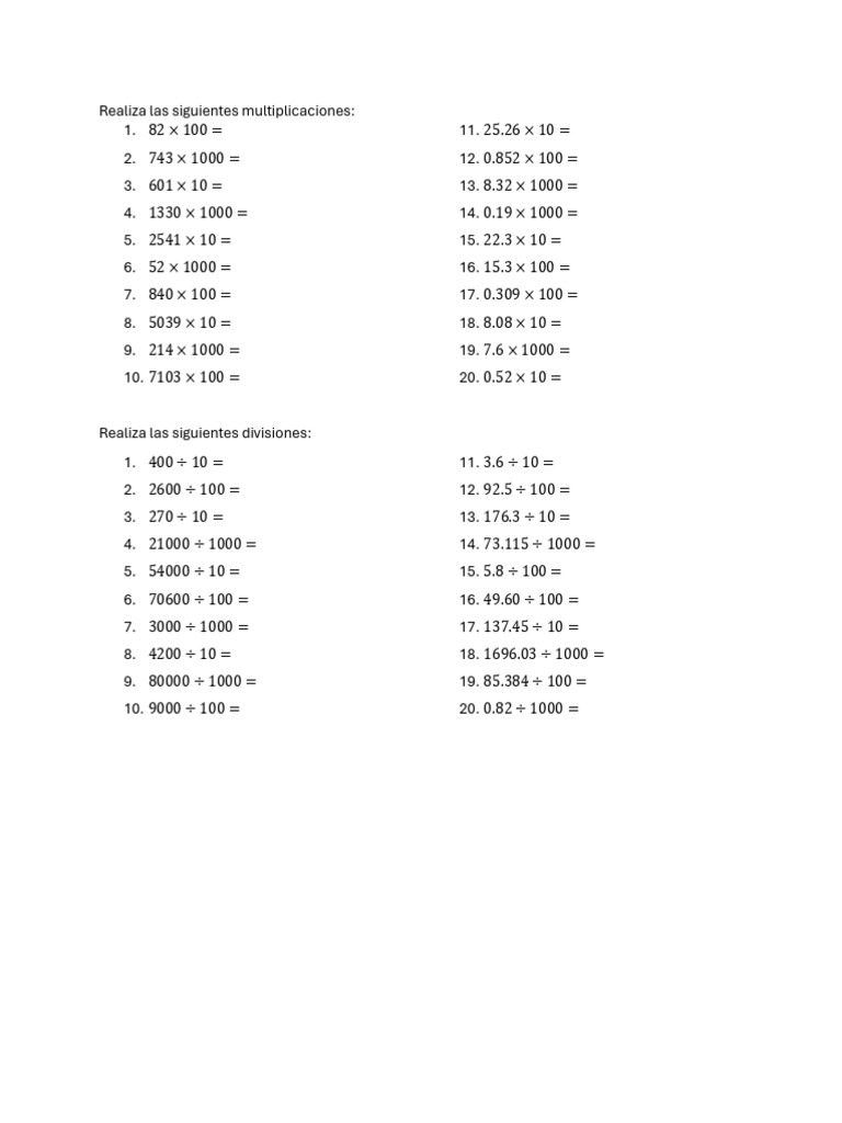 Multiplicaciones y Divisiones Básicas en Español | PDF