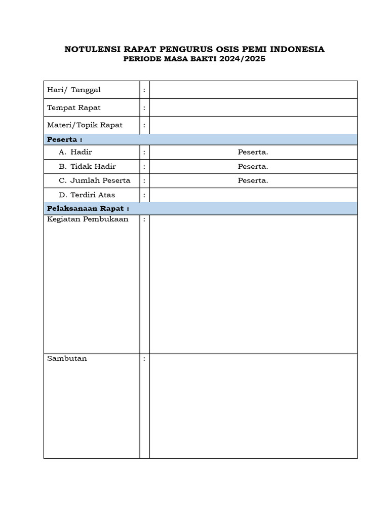 Notulensi Rapat Pengurus Osis Pemi Indonesia | PDF