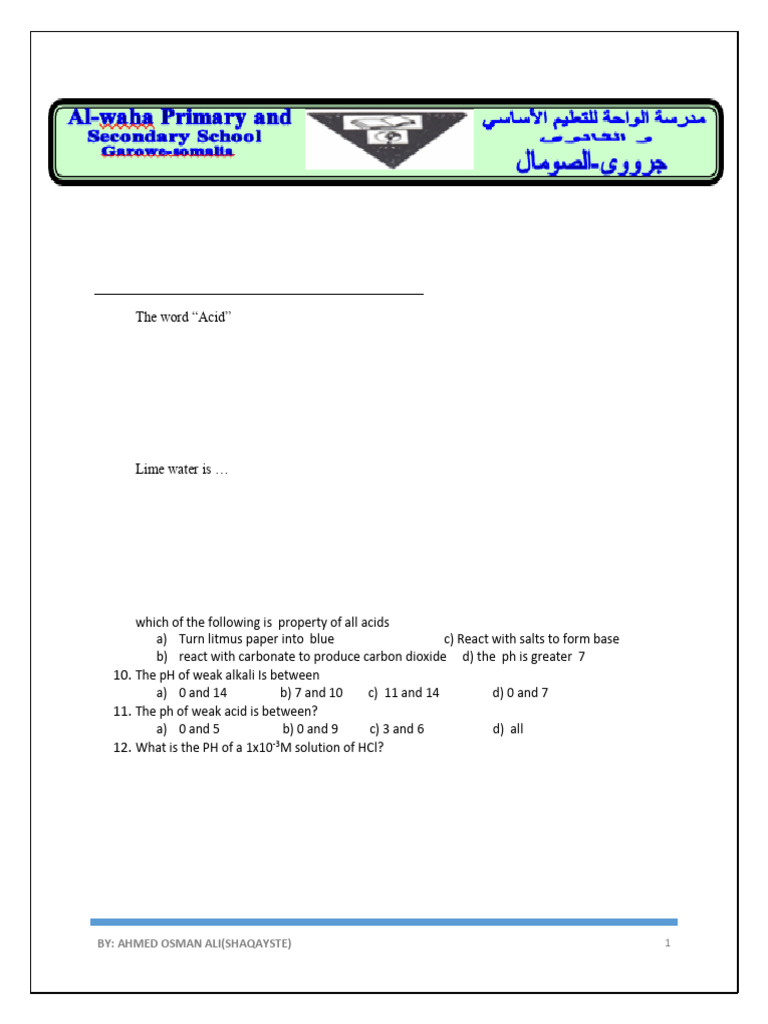 Chapter One Acids, Bases Assignment | PDF | Acid | Salt (Chemistry)