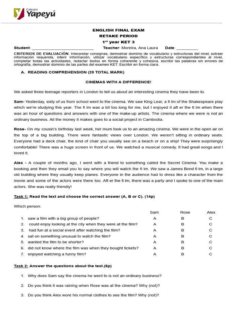 1st YEAR KET 3 - FINAL EXAM - RETAKE PERIOD - ALM - 2024 | PDF