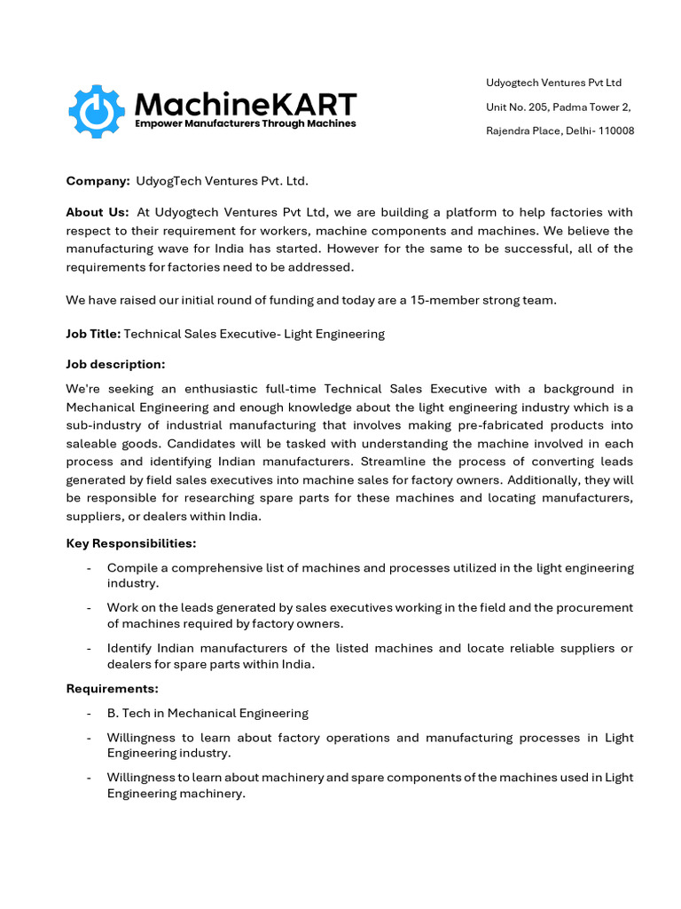 Technical Sales Role in Manufacturing | PDF | Engineering | Machines