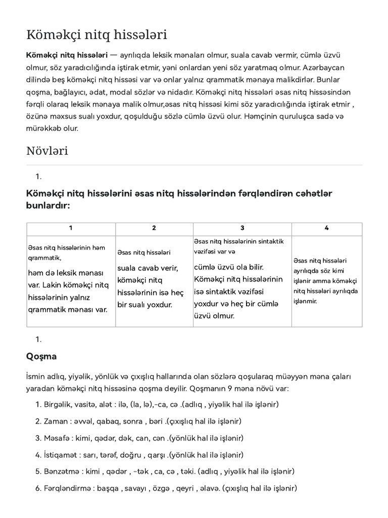 Köməkçi Nitq Hissələri - Vikipediya | PDF