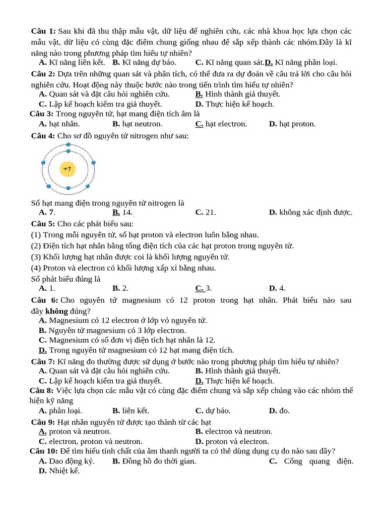 ON TÂP GIUA KY 1 KHTN7 | PDF