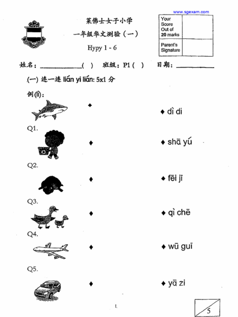 2013 P1 Chinese CA1 Raffles Girls | PDF