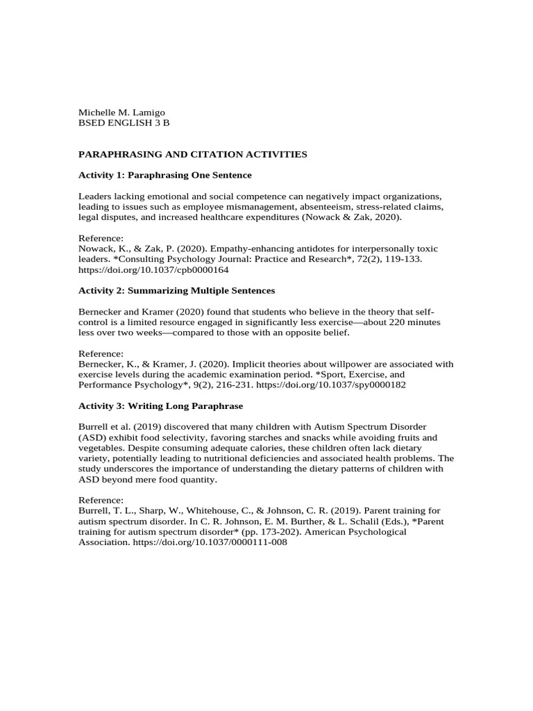 Paraphrasing Activities | PDF