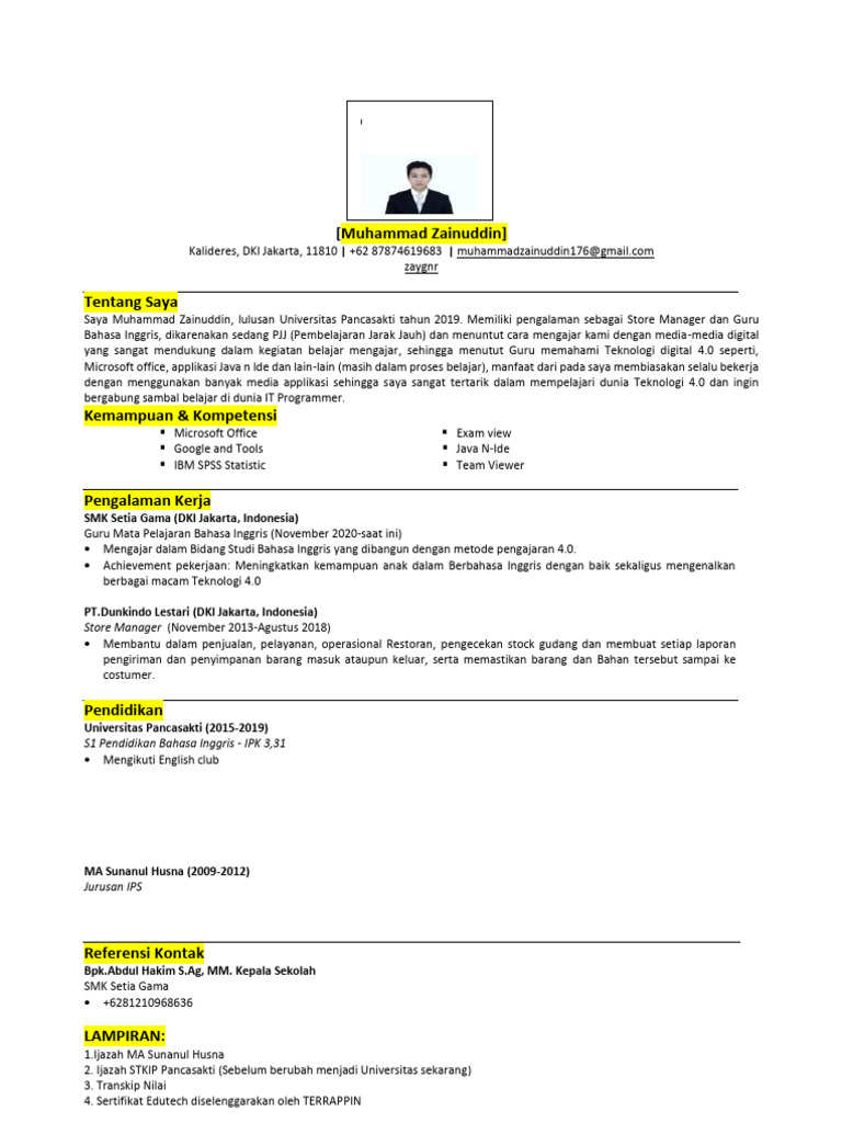 CV Muhammad Zainuddin-1 - Compressed | PDF