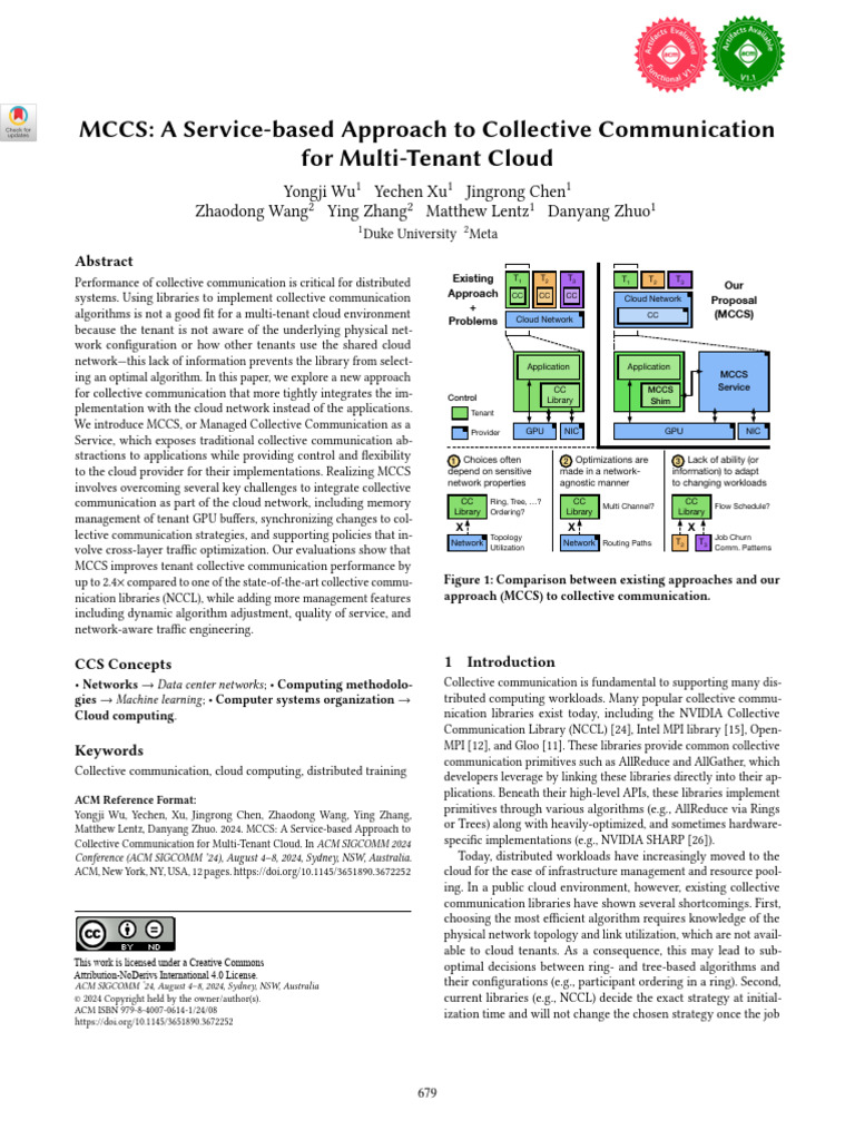 MCCS: A Service-based Approach to Collective Communication for Multi-Tenant Cloud | PDF ...
