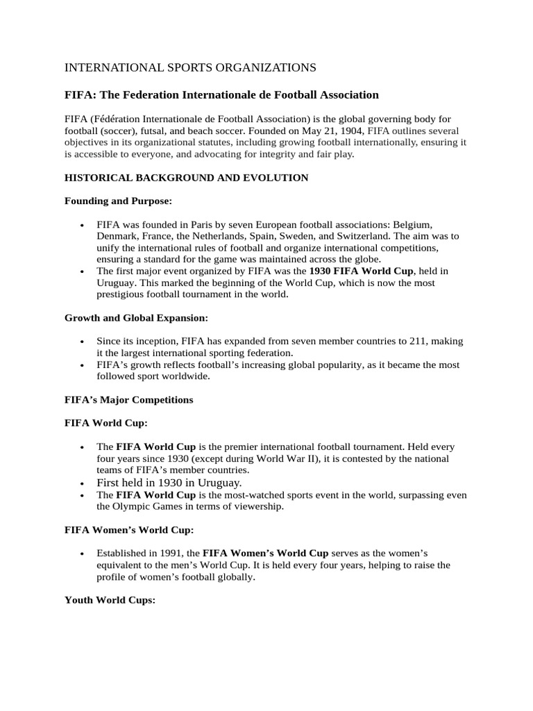International Sports Organizations | PDF | Fifa | Association Football