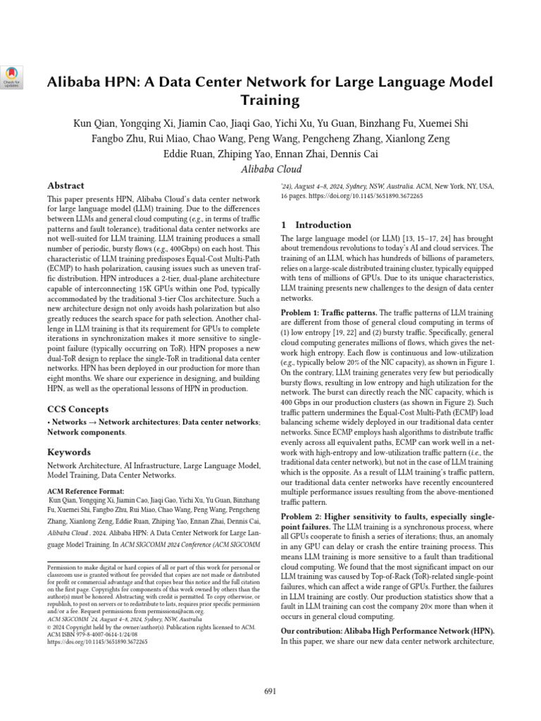 Alibaba HPN: A Data Center Network For Large Language Model Training ...