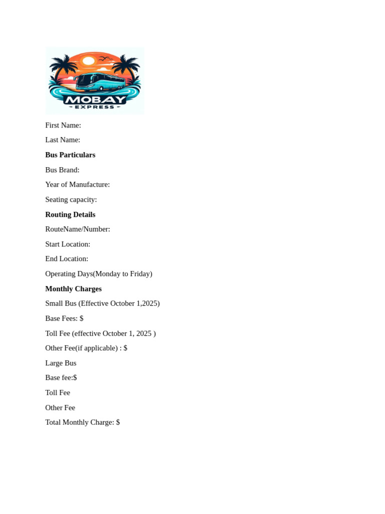 Bus SBA Registration Form | PDF