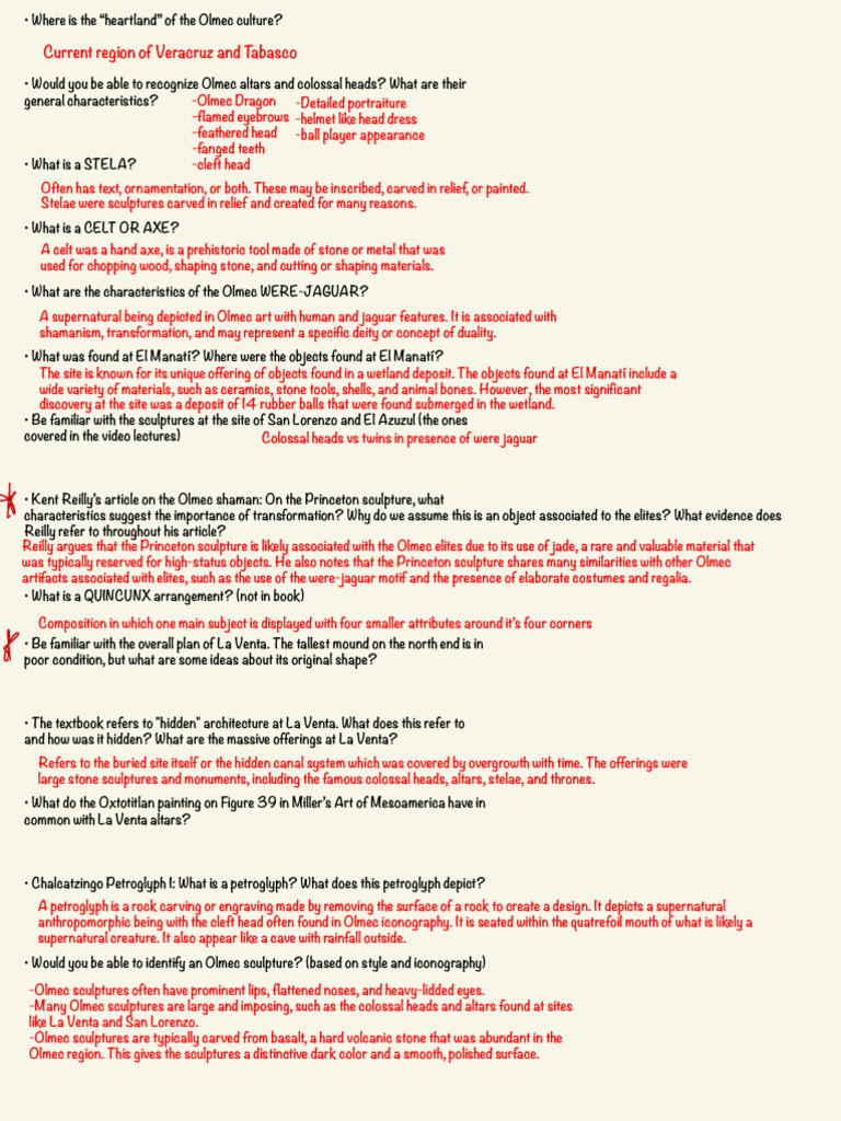 Study Guide 2 Olmec | PDF