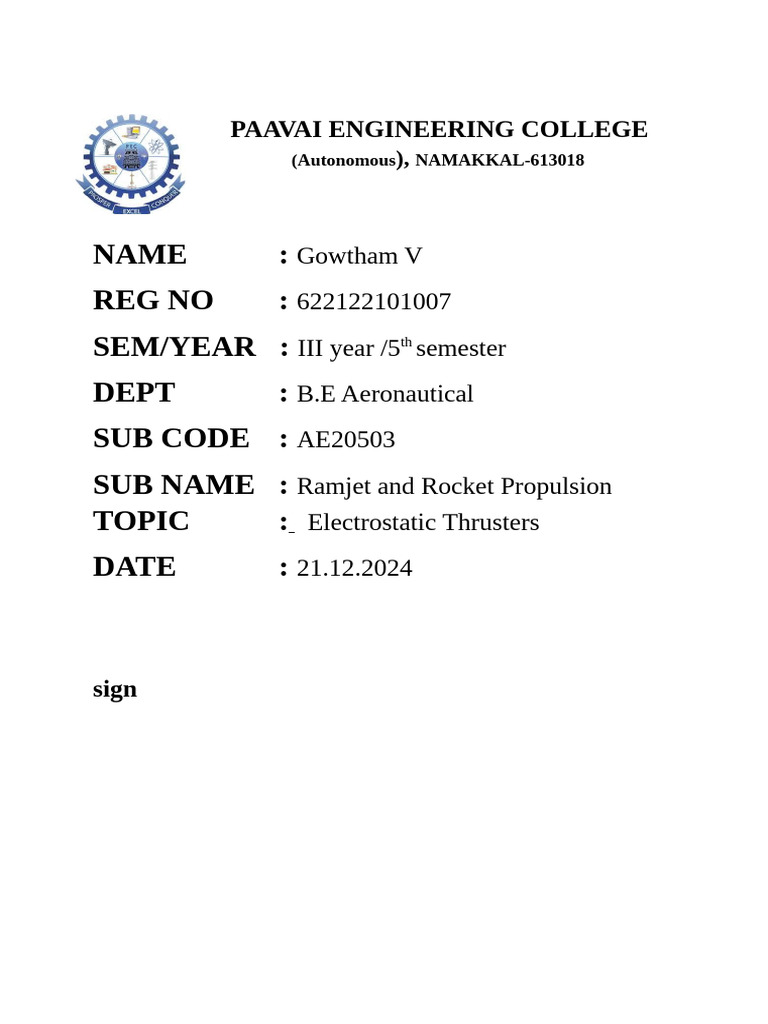 RRP Innovative (Gowtham.V) 1 | PDF | Spacecraft Propulsion | Physical ...